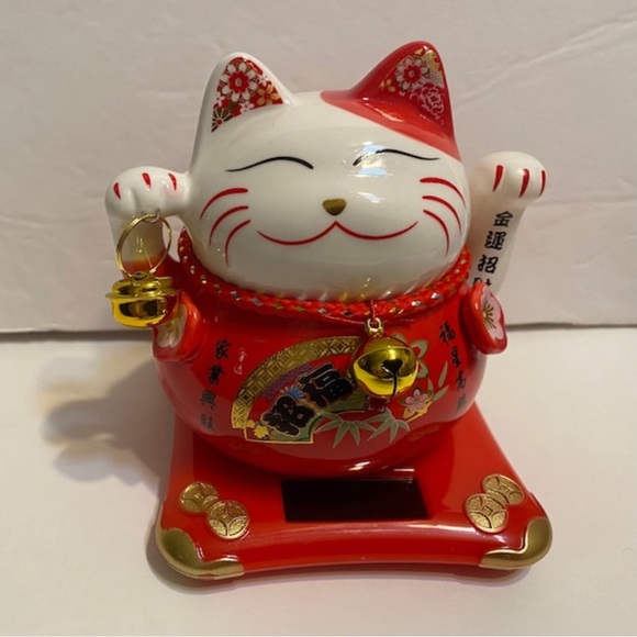 Accents | Solar Powered Porcelain Maneki Neko Lucky Beckoning Hands ...